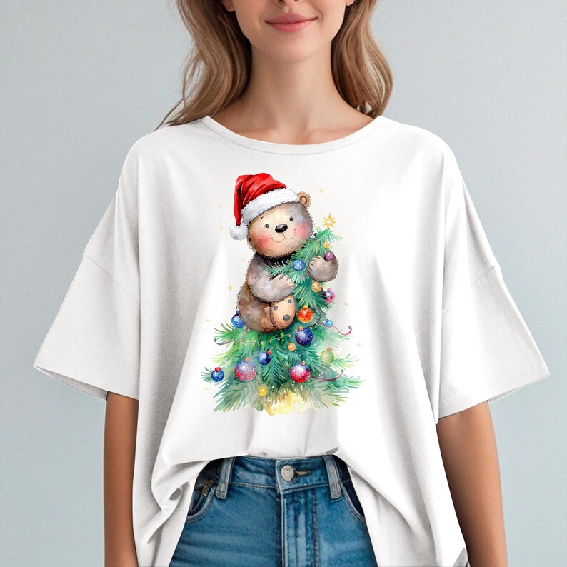 Watercolor Christmas Bear Clipart, Animal Sublimation PNG, Holiday Tree ...