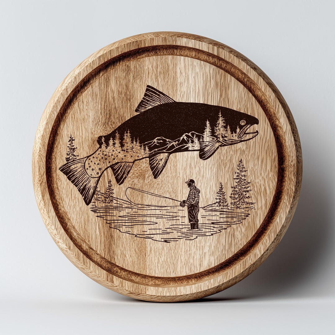 64 Wood Engraving Fishing PNG Bundle Trout Bass Laser CNC Commercial ...