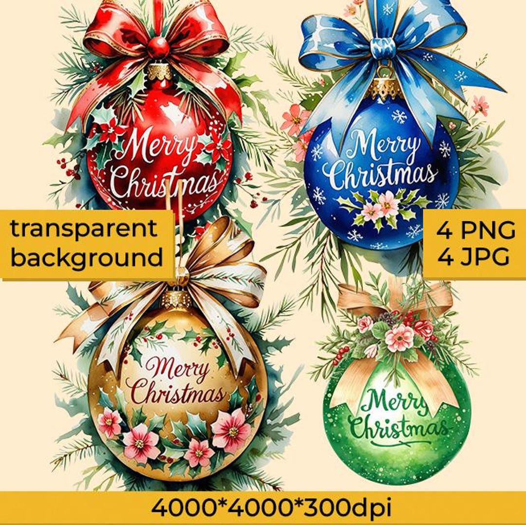 Christmas Ornaments Clipart Set | Merry Christmas PNG JPG | Holiday ...