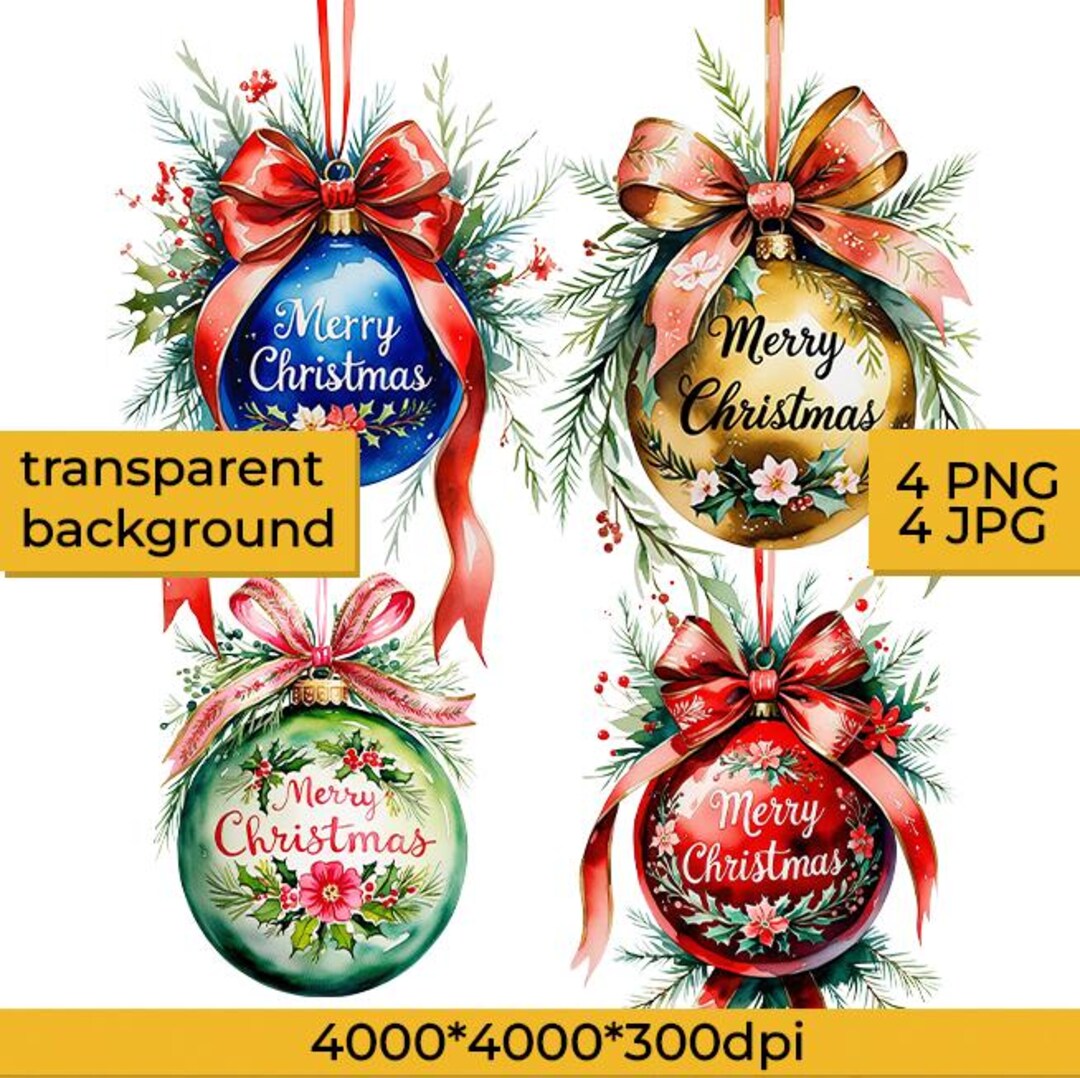 Christmas Ornaments Clipart Set | Merry Christmas PNG JPG | Holiday ...