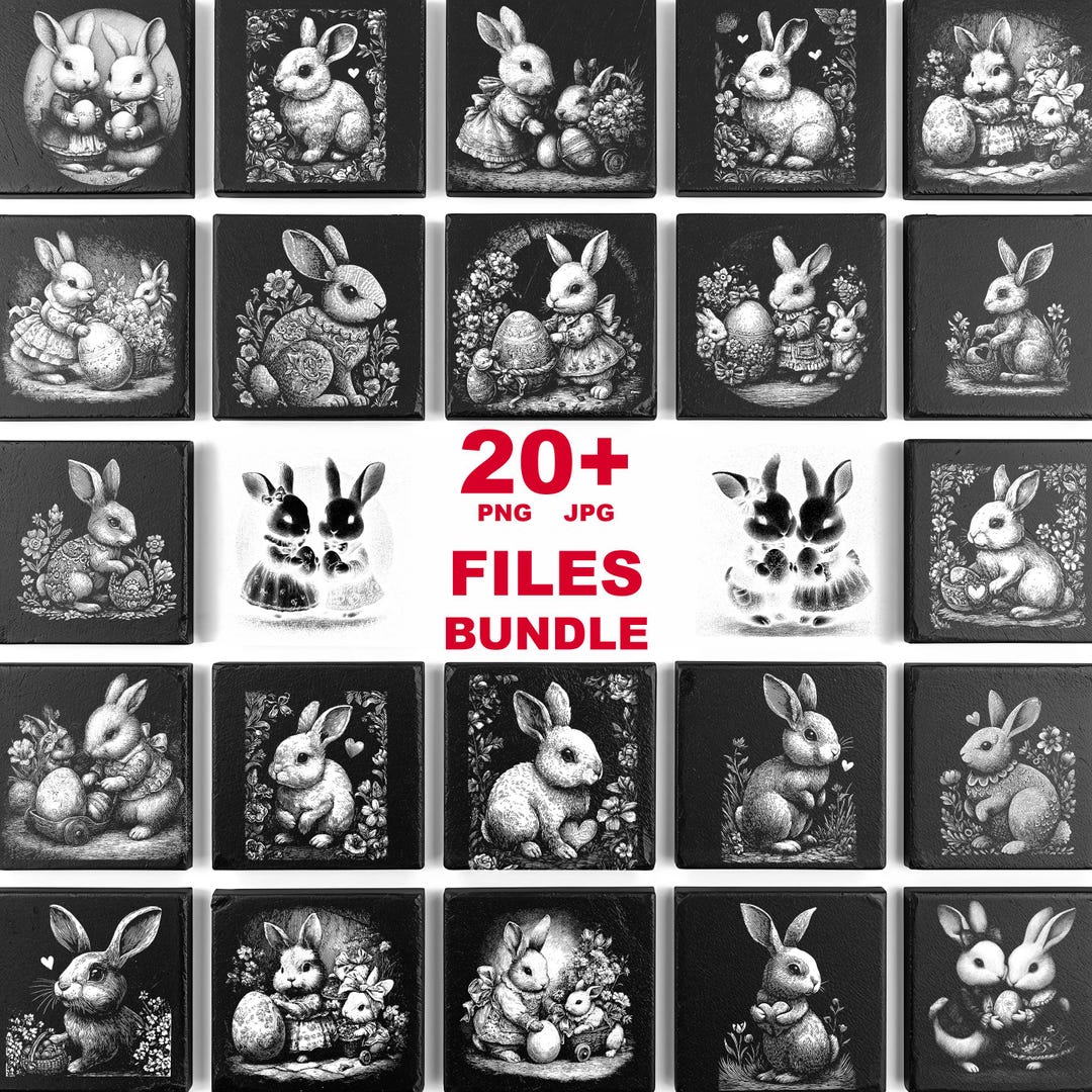24 Easter Bunny Laser Engraving Bundle PNG Clipart for Slate Coaster ...