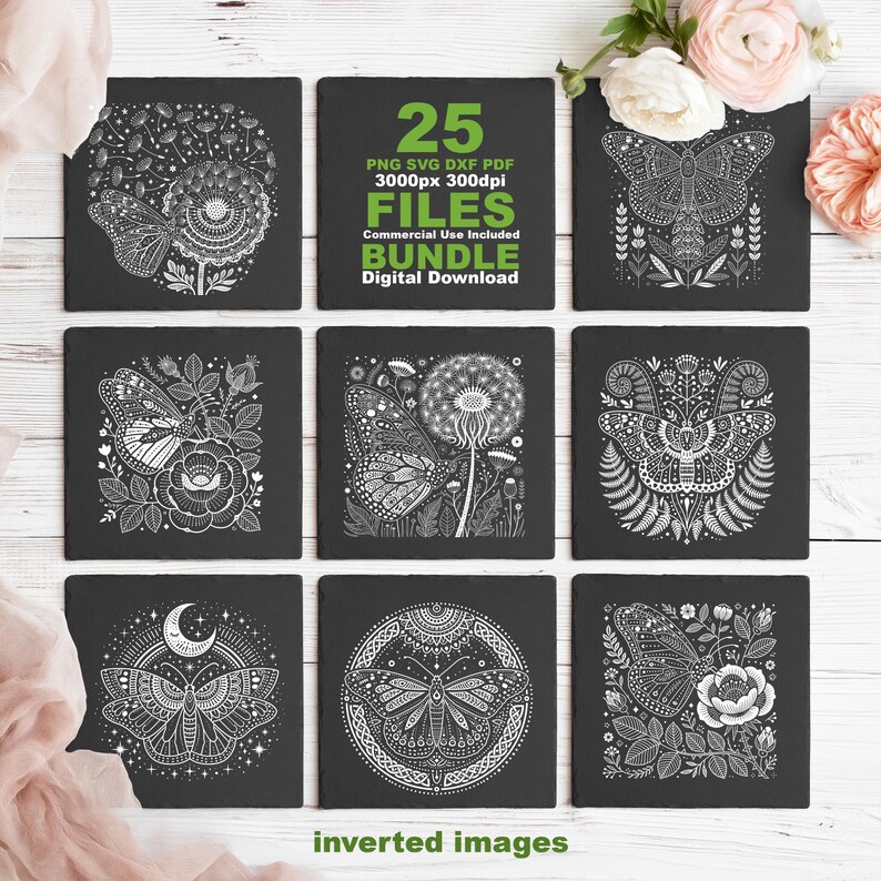 Mandala Butterfly Coaster SVG Bundle Inverted Laser Engraving Dandelion ...