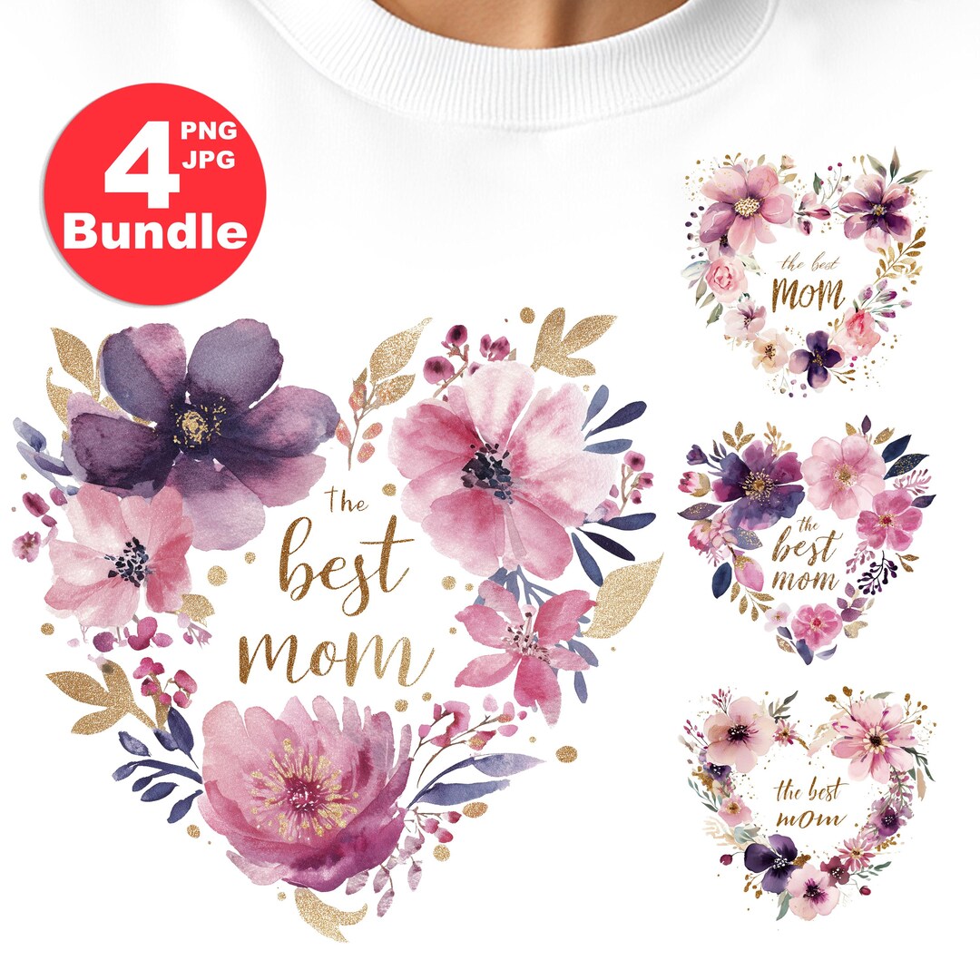 Watercolor Floral Mom Heart Design, 4 Soft Mother Gift Printable - Etsy
