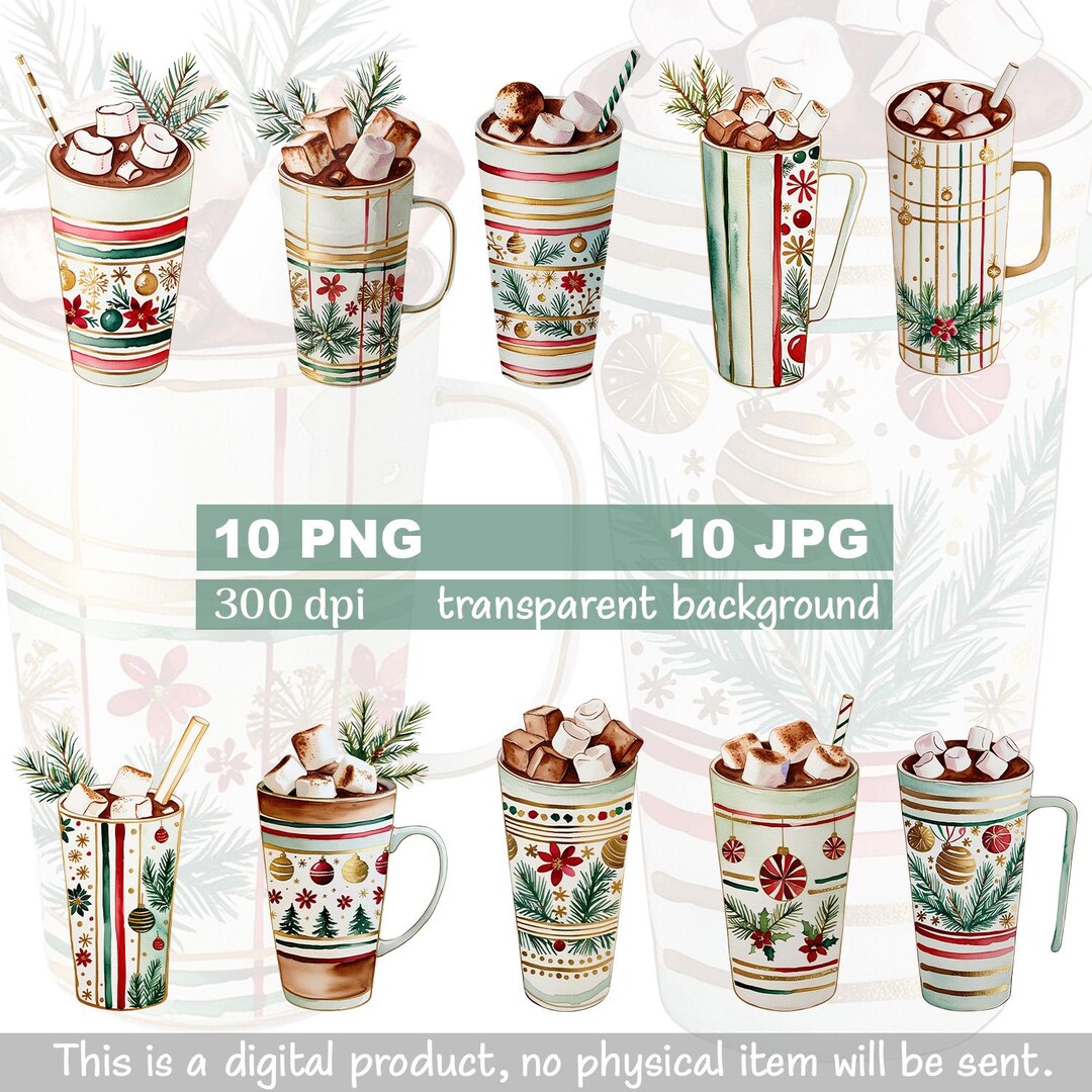 Christmas Mug Clipart Set | Hot Cocoa PNG JPG | Holiday Cups Digital ...