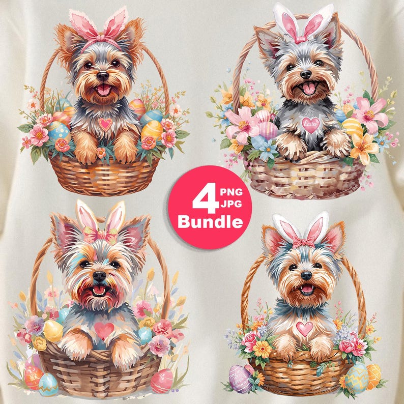 Easter Yorkie Clipart Bundle, Cute Dog Bunny PNG JPG Digital Art - Etsy