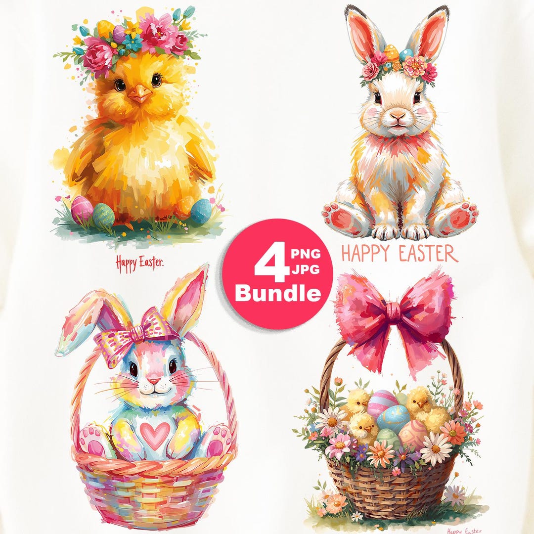 Watercolor Easter Clipart Bundle | Bunny and Chick PNG | Floral Spring ...