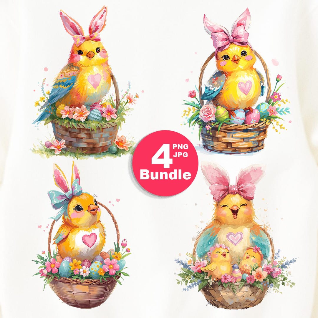4 Easter Chick PNG Bundle Watercolor Bunny Ears Clipart - Etsy
