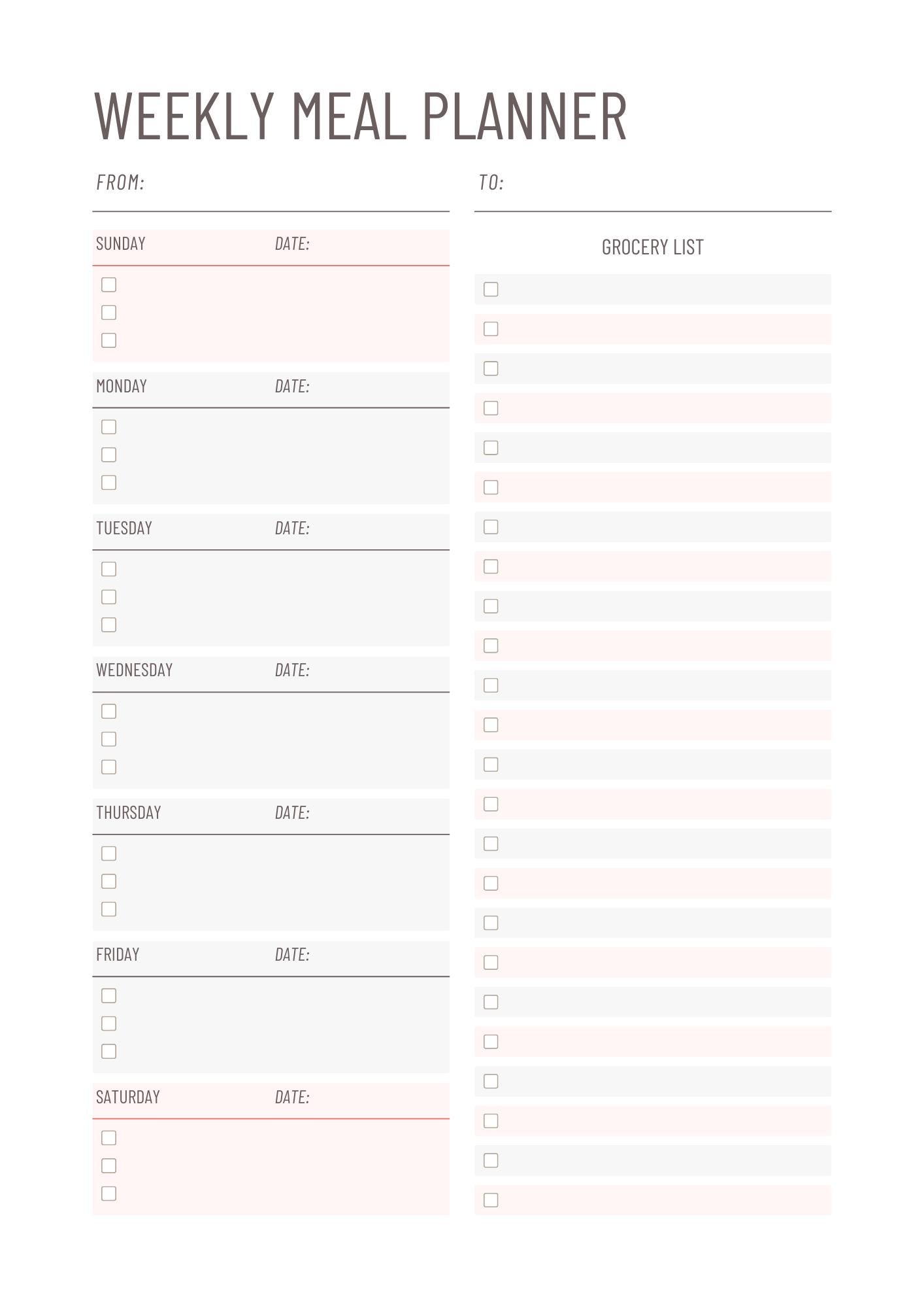 Weekly Meal Planner Printable: Diet & Fitness Tracker (A4/A5/US Letter ...