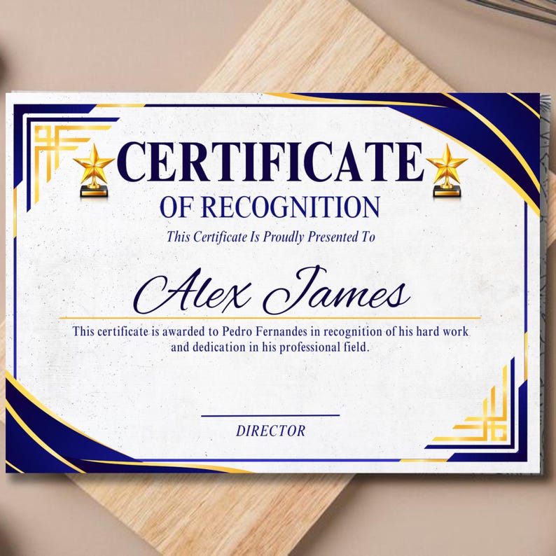 Editable Certificate of Recognition Template, Custom Award Certificate ...