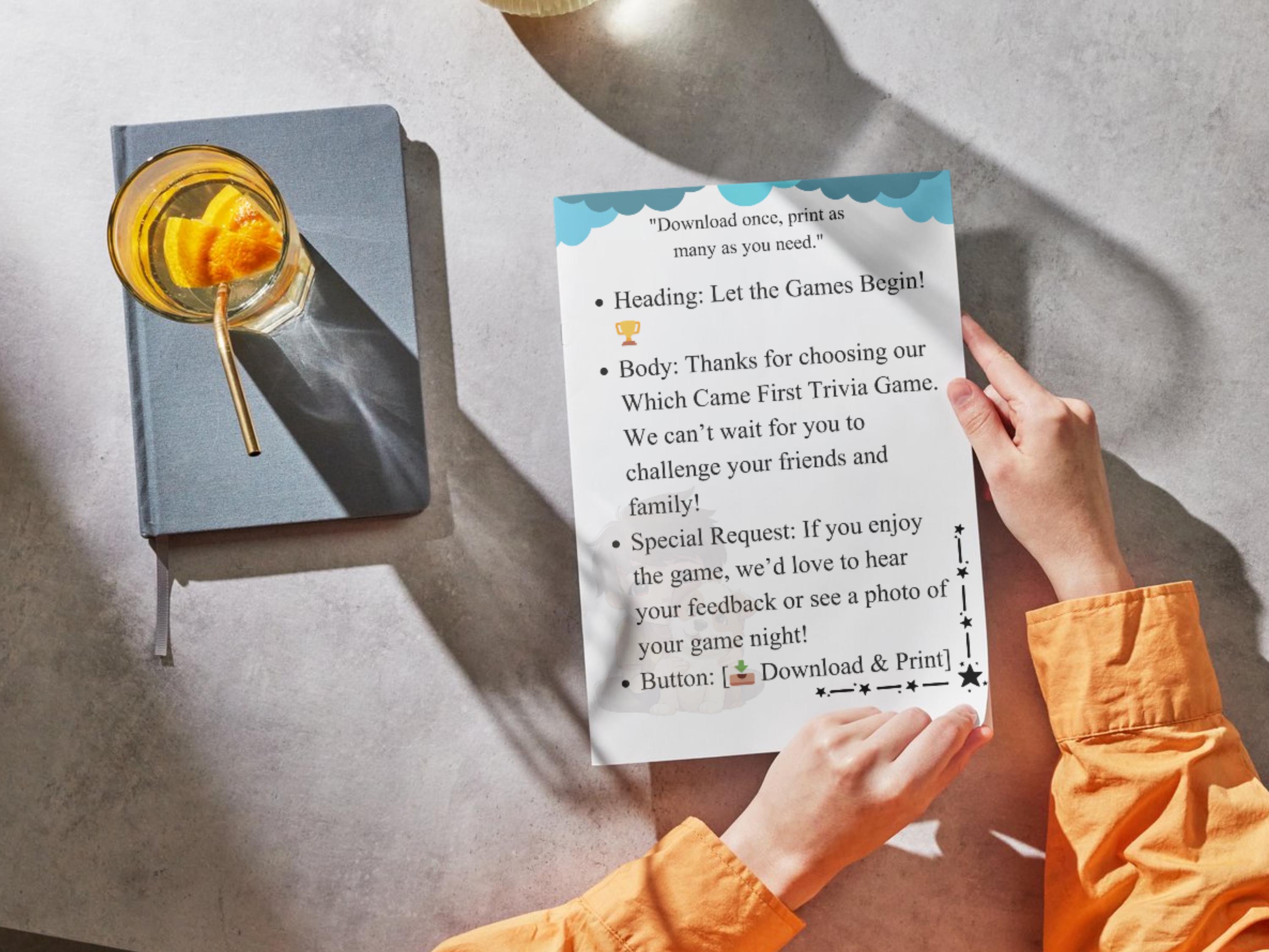 Which Came First Printable Trivia Game, Printable Icebreaker Activity ...