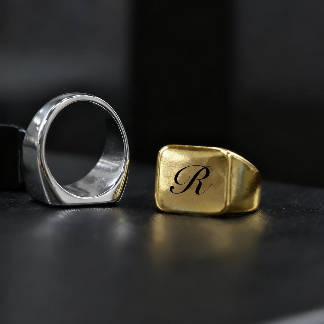 18k Gold Square Signet Ring / Engraved Square Signet Ring / Handmade ...