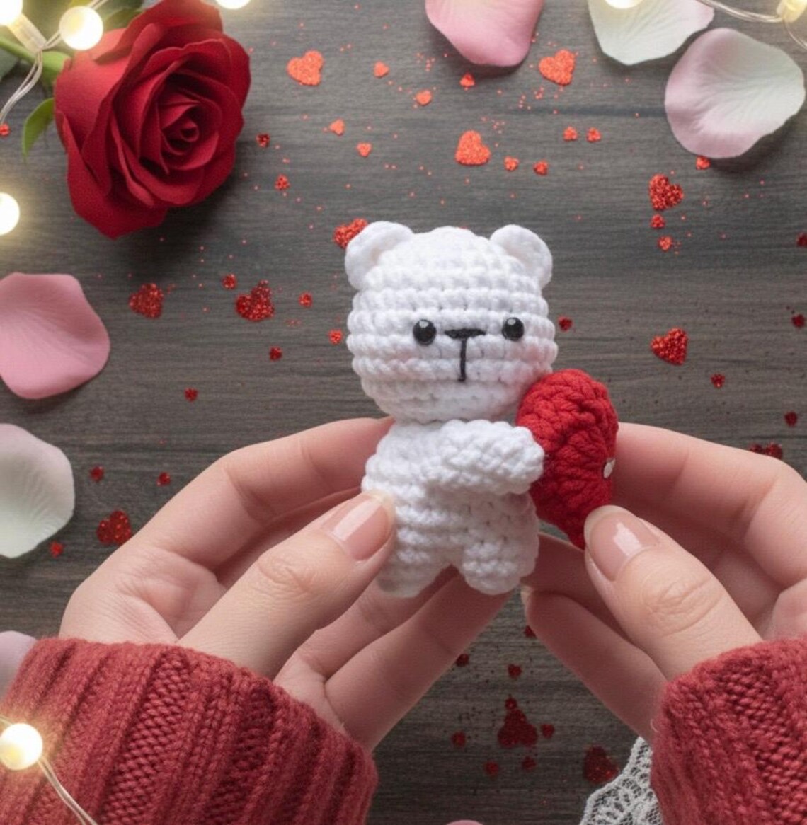 Crochet Bear Keychain Hugging Heart – Handmade Amigurumi Gift, Cute ...