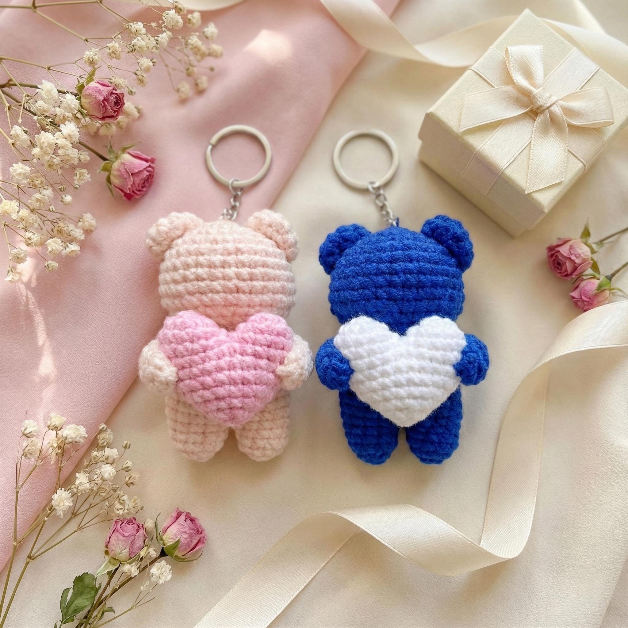 Handmade Crochet Bear Couple Keychain – Set of 2 Cute Amigurumi Bear ...