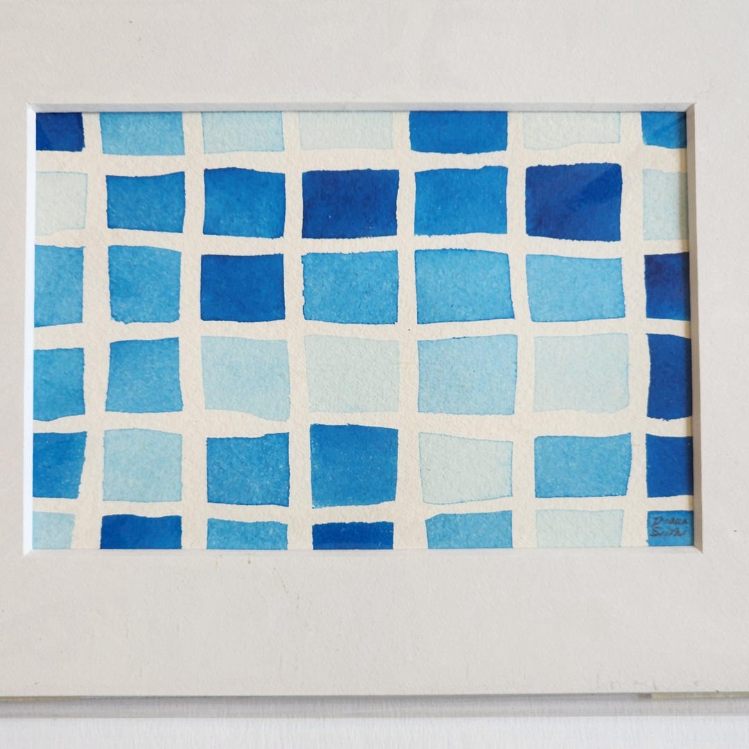Blue Wavy Squares Art: Small Matted Tile Artwork (5x7") - Etsy