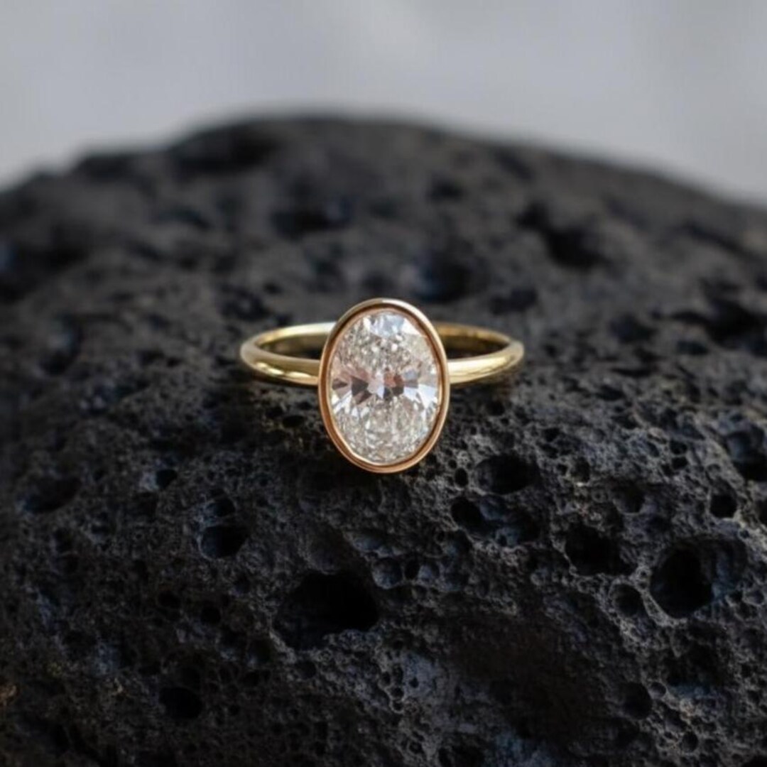 2 CT Oval Cut Bezel Set Engagement Ring – Unique Tulip Bezel Solitaire ...