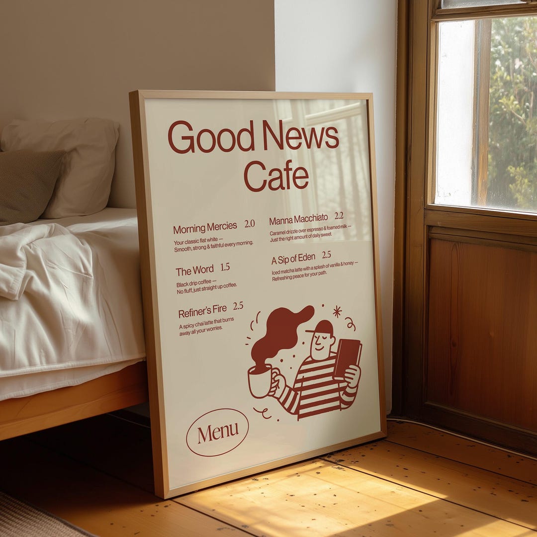 Retro Christian Cafe Print: Scripture Drinks, Kitchen Decor (digital ...