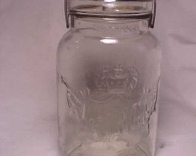 C1915 KING Quart Size Oval Canning Fruit Jar With Twin Wire and Clamps ...