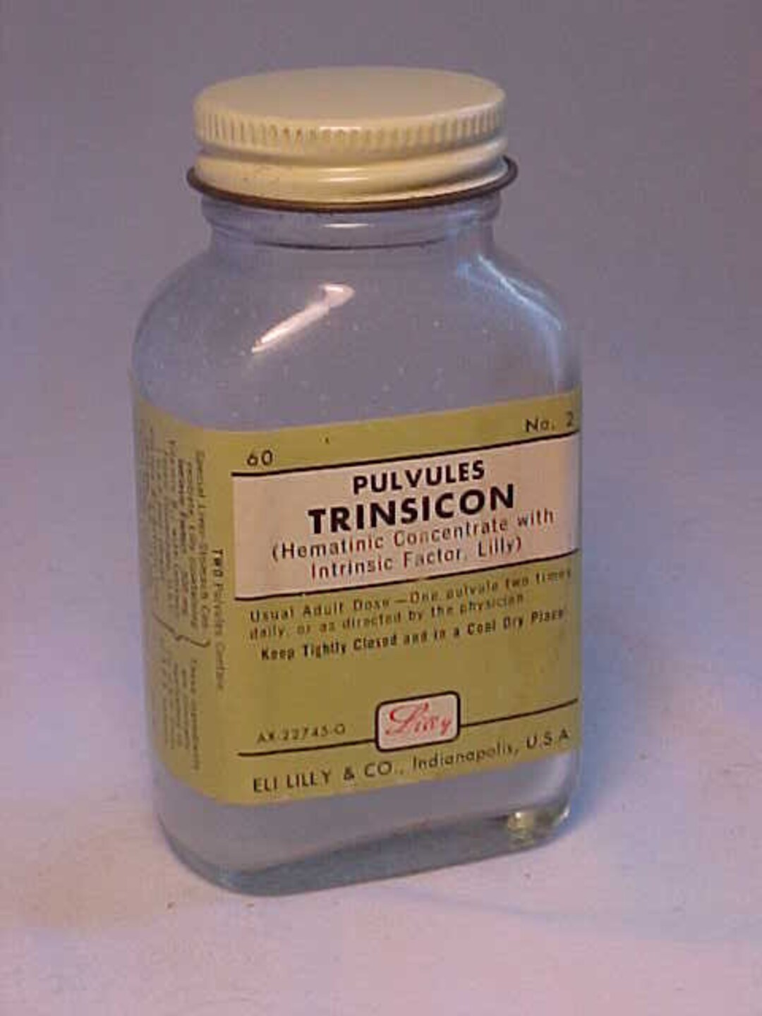 C1950s 60 No. 2 Pulvules Trinsicon Eli Lilly & Co. Indianapolis, Ind ...
