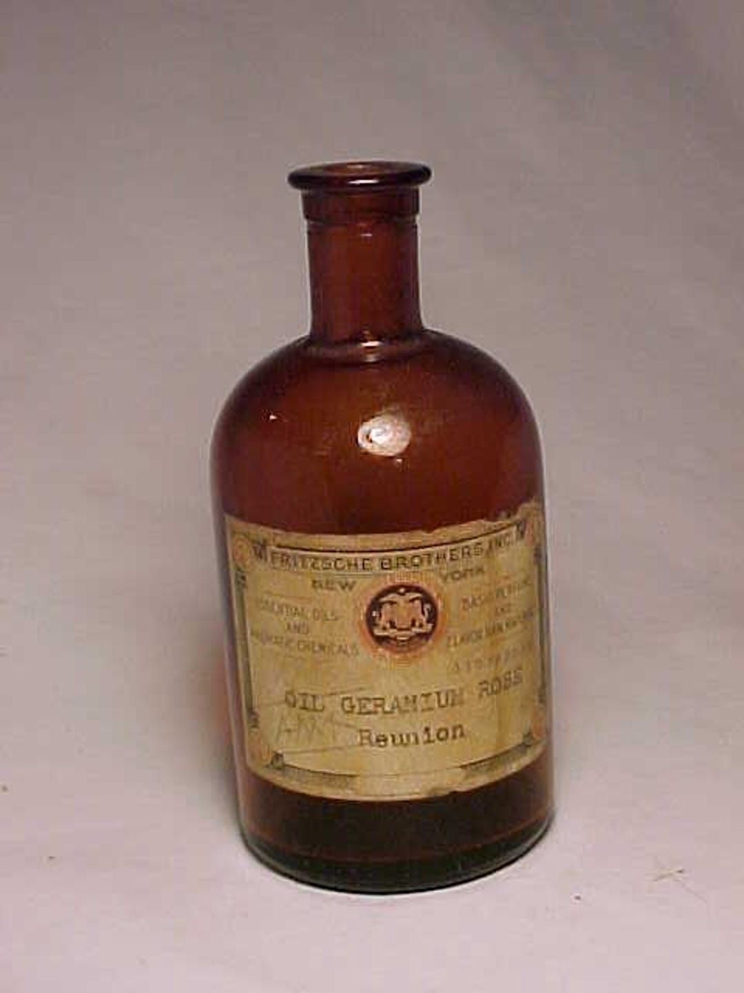 C1920s Oil Geranium Rose Fritzsche Brothers New York, Amber Cork Top ...