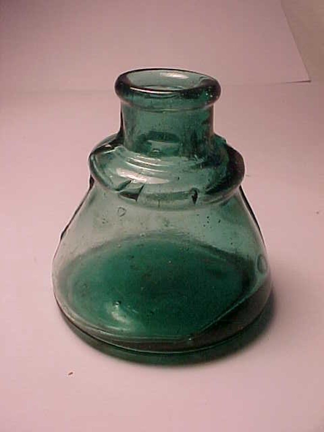 C1890s Cork Top Conical Cone Teal Green Blown Glass Inkwell Ink Bottle ...