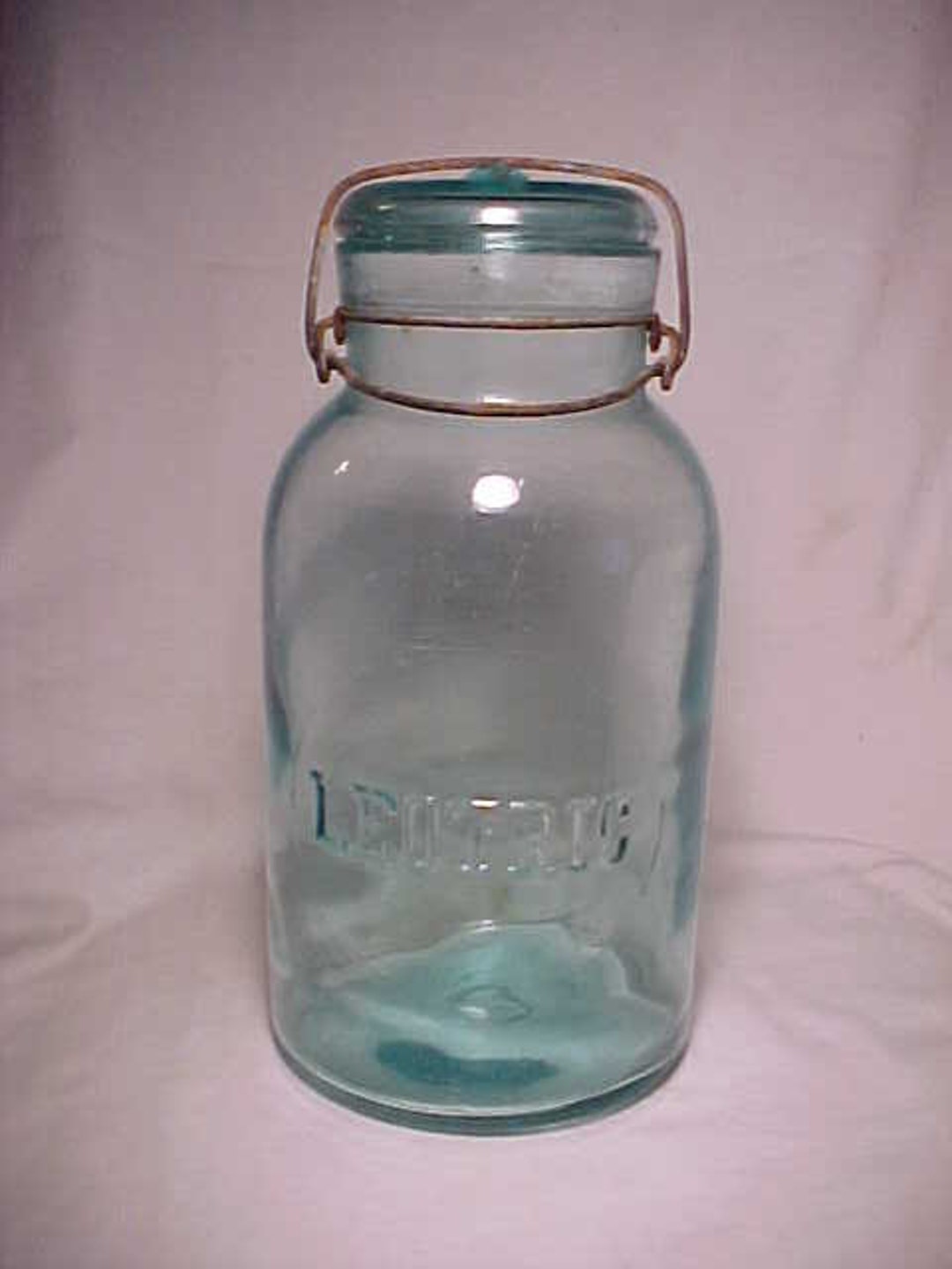 C1910 Leotric Half Gallon Aqua Fruit Jar Canning Jar With a Slug Plate ...