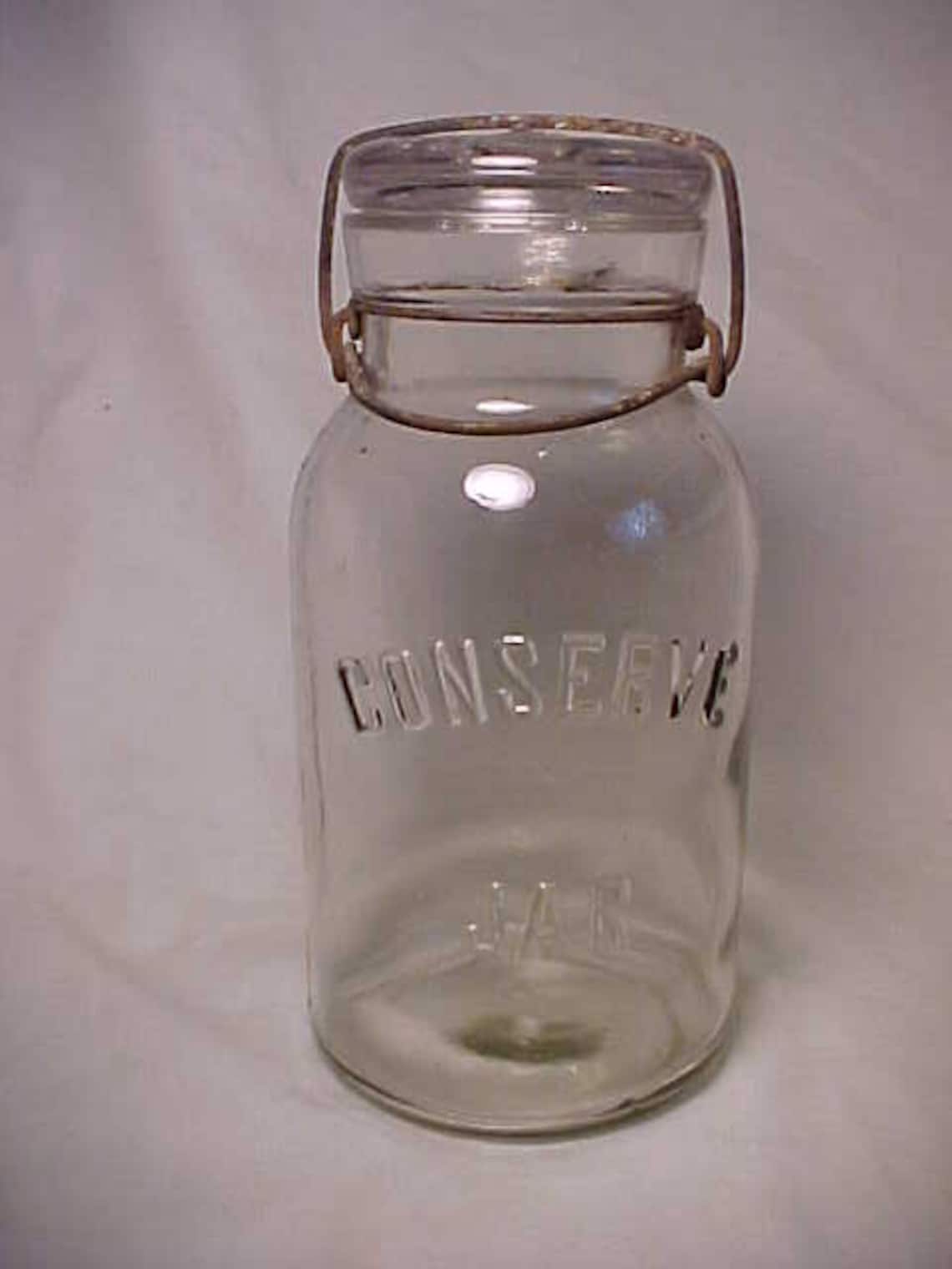 C1890s Conserve Jar Clear Blown Glass Quart Size Canning Fruit Jar With ...