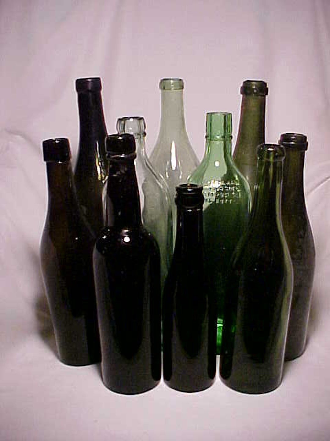 C1890-1940s Group Lot of 10 Mixed Color Aqua, Green, Amber Glass Liquor ...