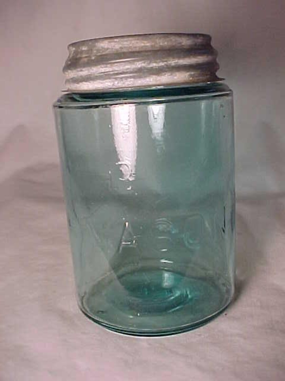 C1900 Red Key Mason, Embossed Skeleton Key, Aqua Pint Fruit Jar ...