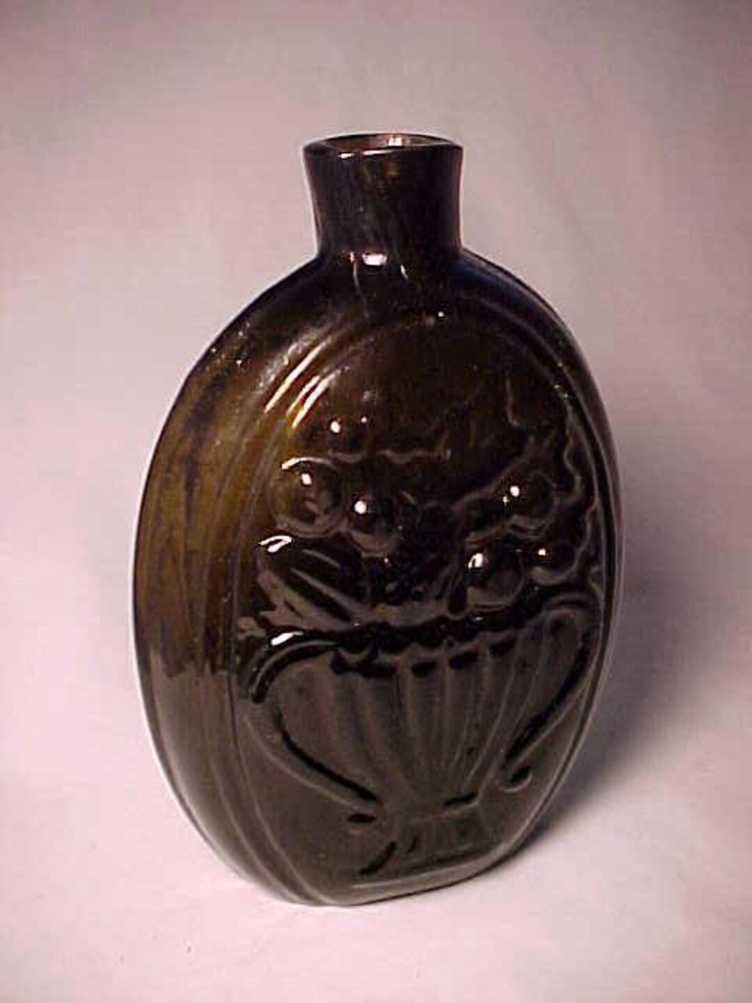 C1820-40s Open Pontil Half Pint Size Olive Amber Cornucopia and Urn ...