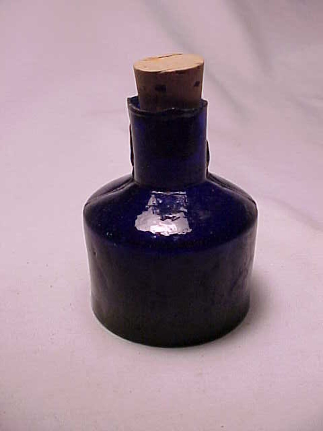 C1870-90 Cobalt Blue Blown Glass Cork Top Burst Top English Inkwell Ink ...