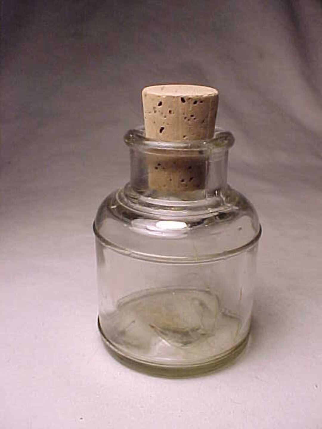 C1920s Unembossed Cork Top Cylindrical Round Inkwell Ink Bottle With a ...