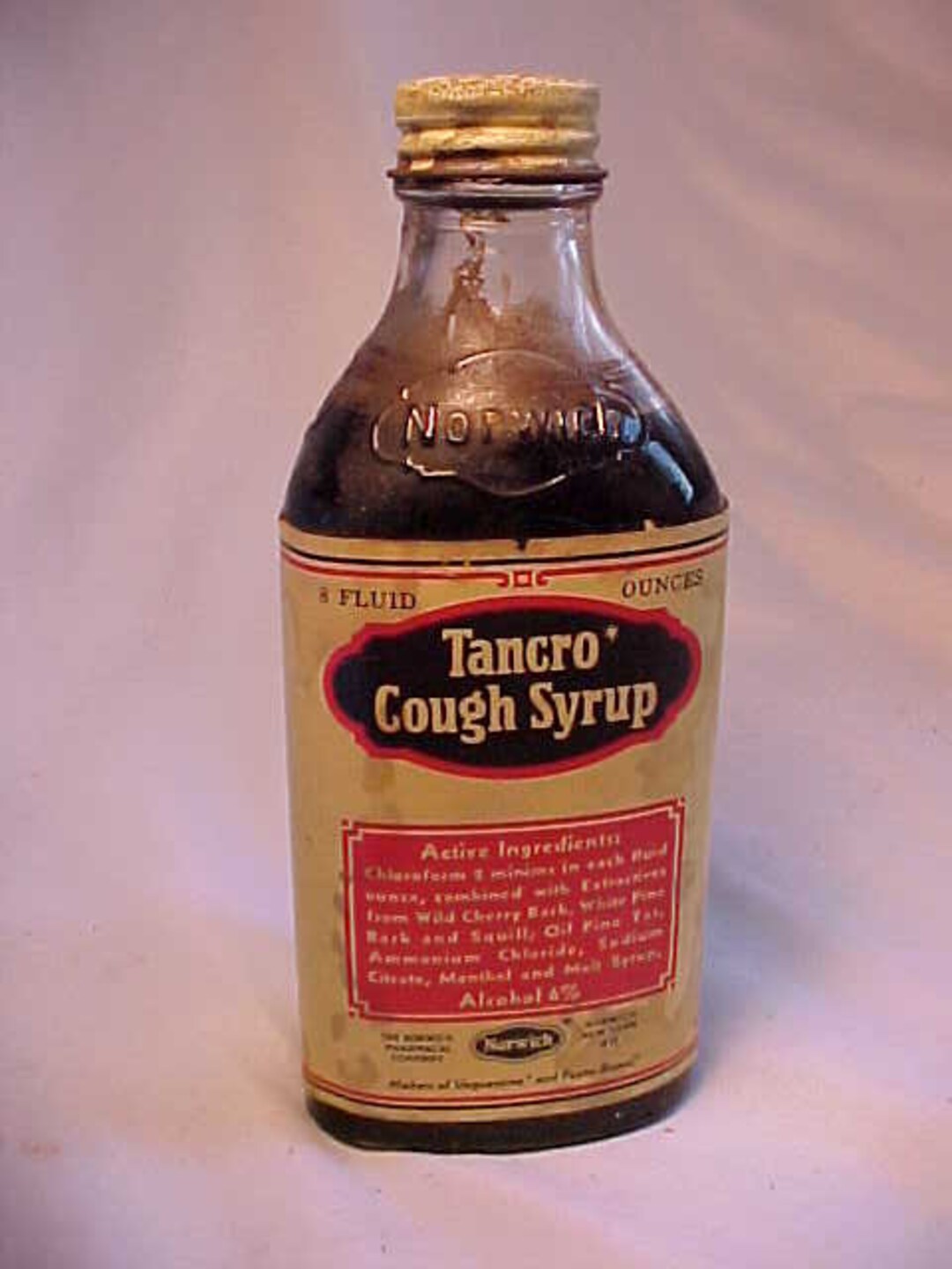 C1940s Tancro Cough Syrup the Norwich Pharmacal Company Norwich, New ...