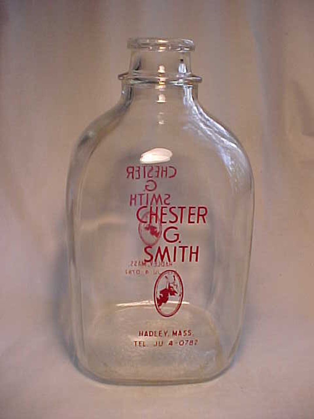 1961 Chester G. Smith Hadley, Mass., One Gallon Milk Bottle With Red ...