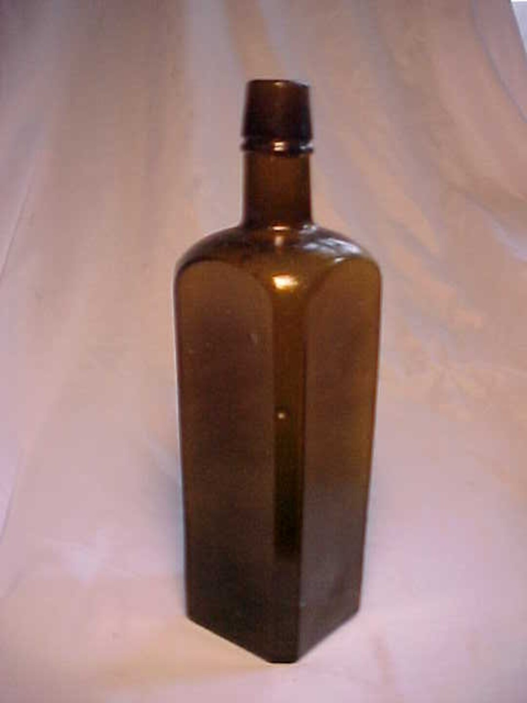 C1870s Olive Amber Color Square Utility Bitters or Medicine Bottle With ...