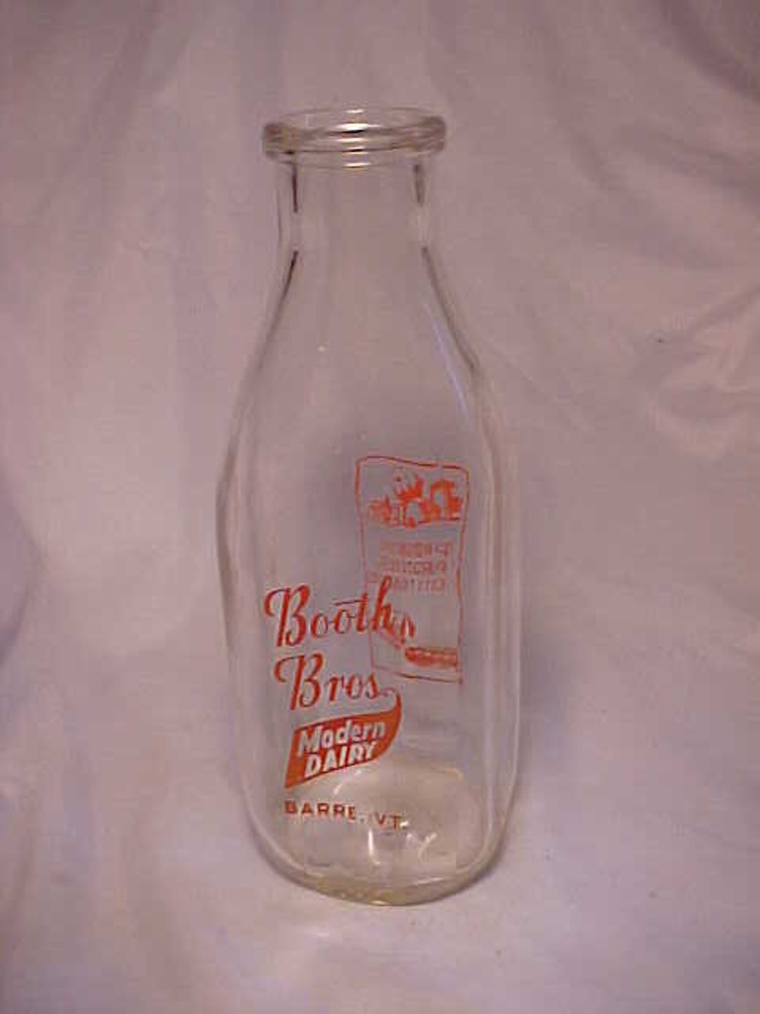 C1950s Booth Bros. Modern Dairy Barre, VT., One Quart Size Orange Pyro ...