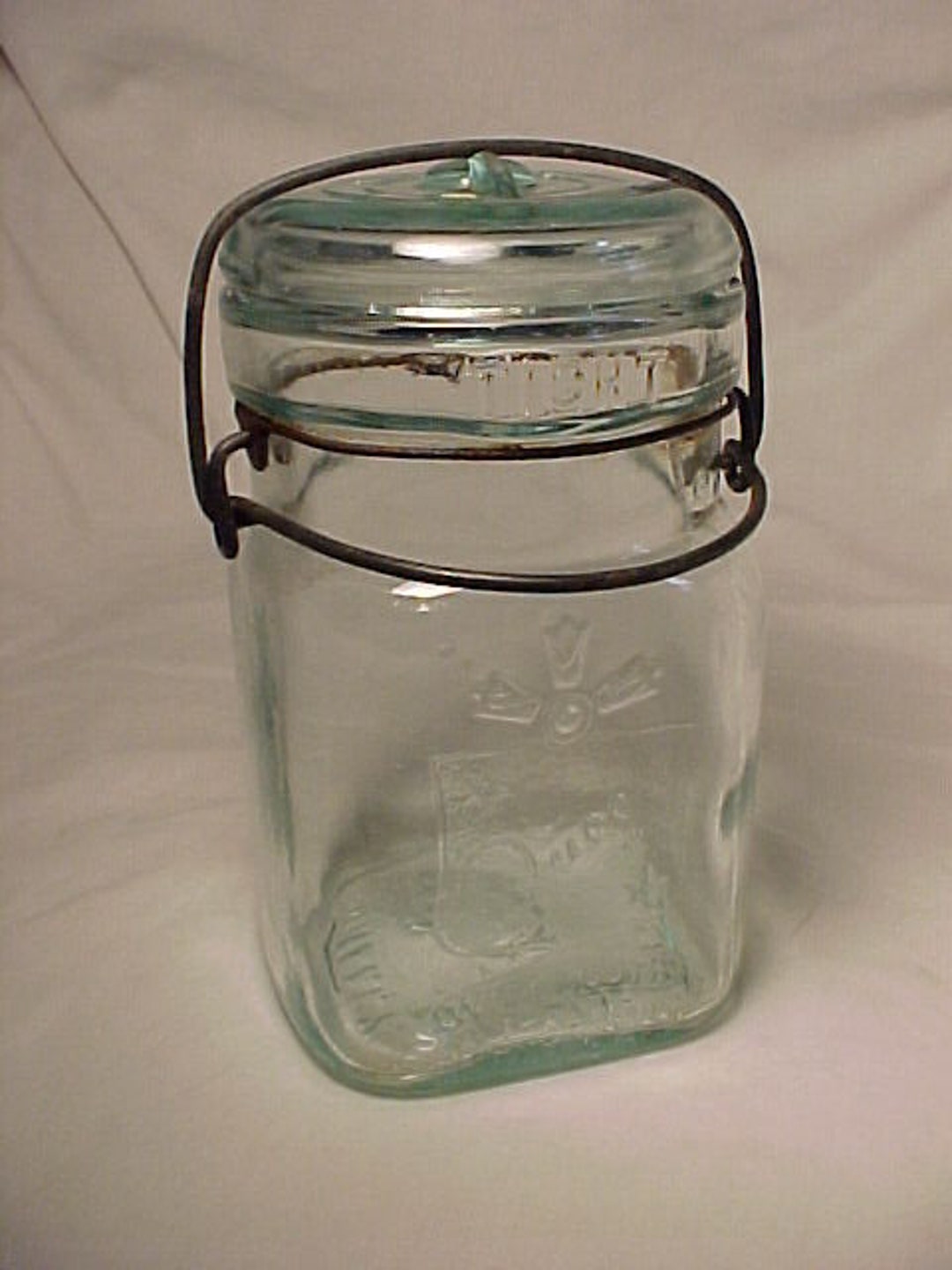 C1910 QUEEN Smalley Pint Size Aqua Glass Canning Fruit Jar Smalley ...