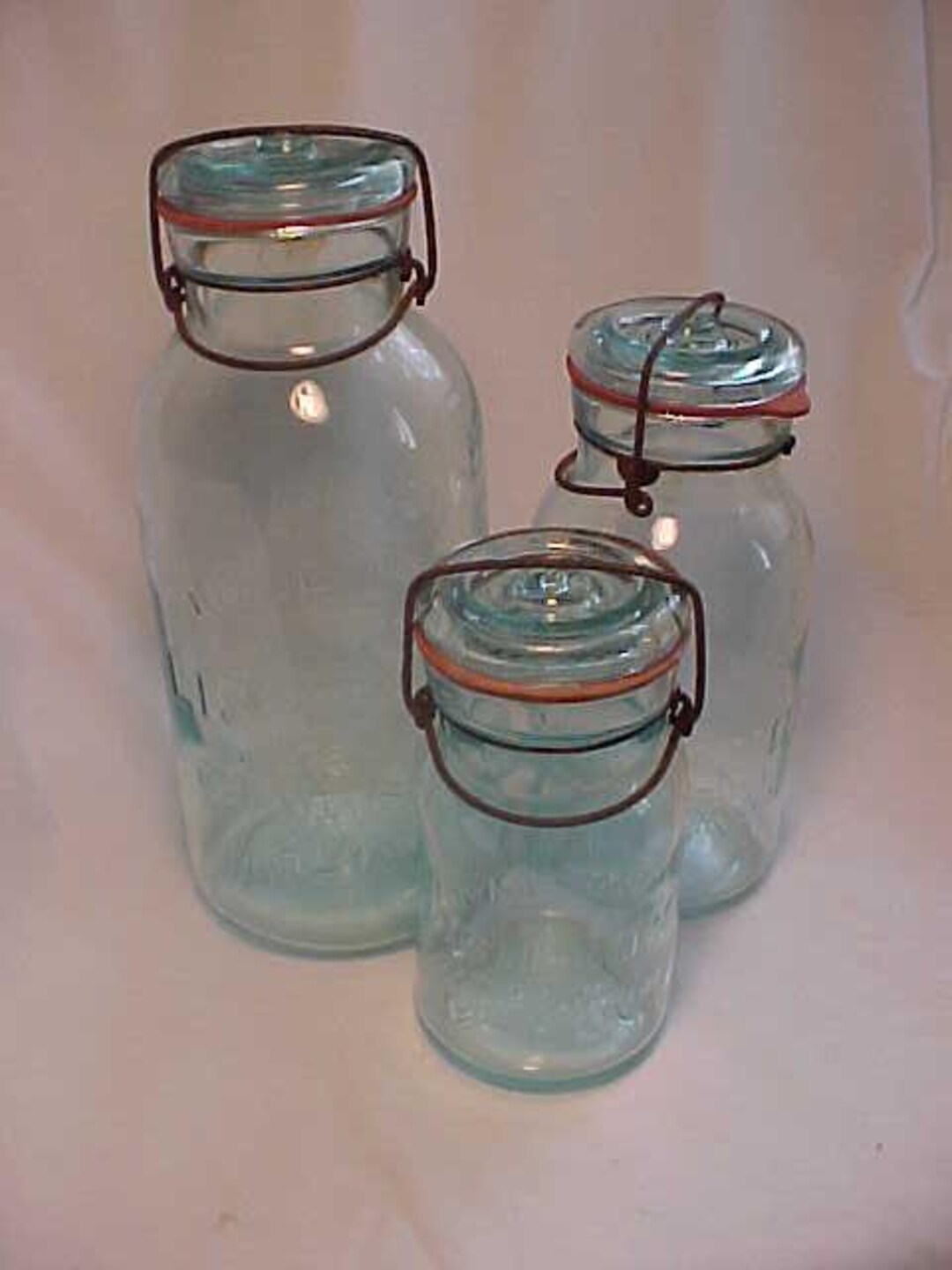 Set of Three C1880-90s Trade Mark Lightning Putnam Aqua Fruit Jars ...