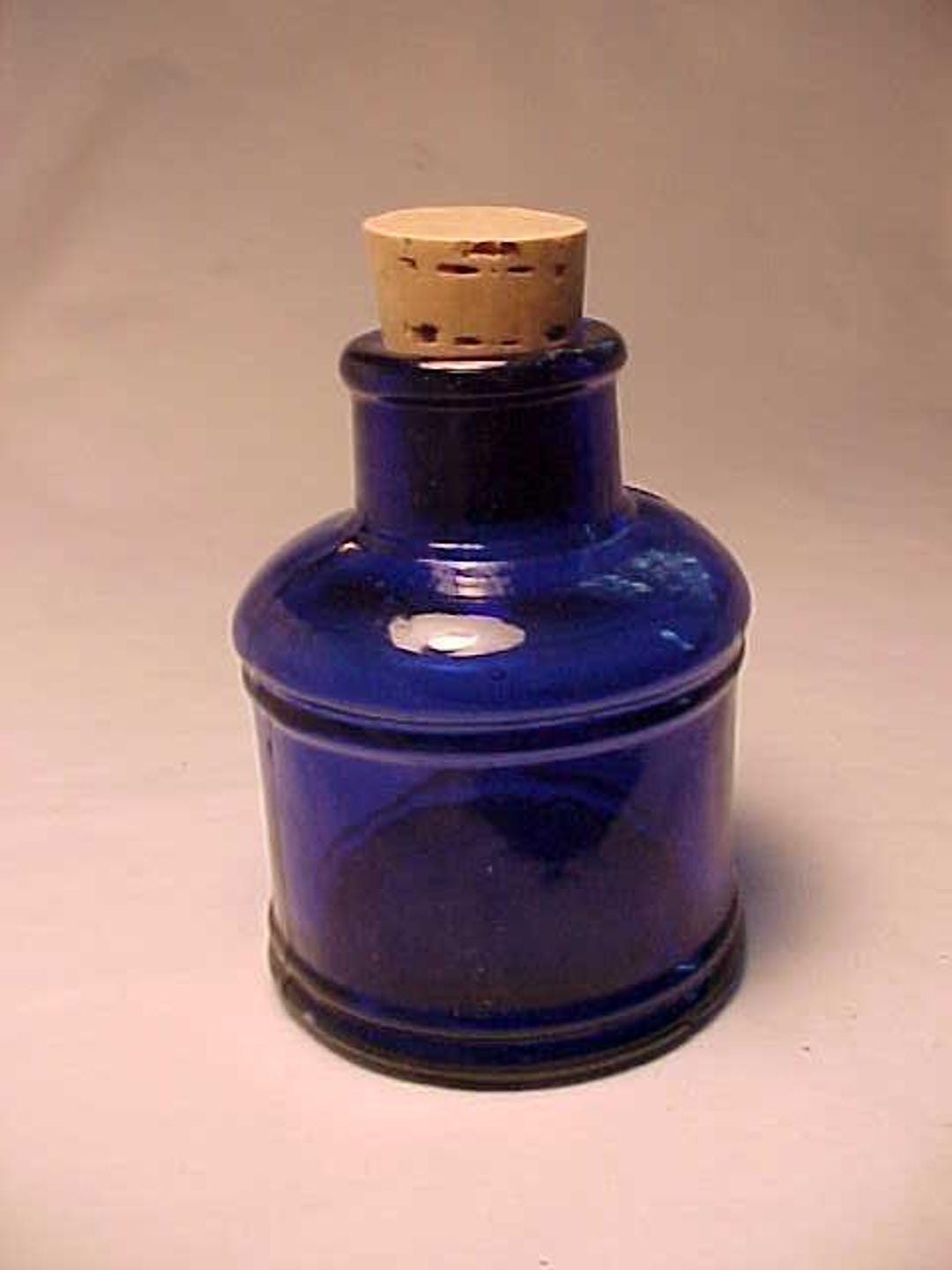 C1890s Cobalt Blue 3 Ounce Cork Top Round Cylindrical Inkwell Ink ...