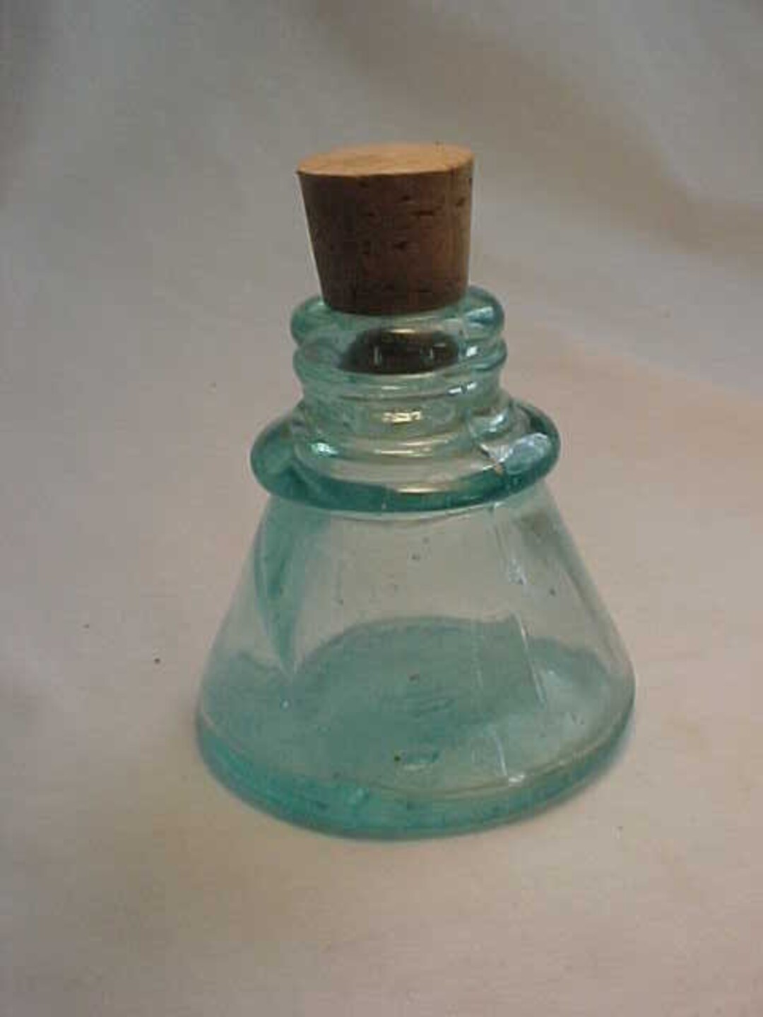 C1880s Carter's 100 Conical Cone Aqua Blown Glass Cork Top Inkwell Ink ...