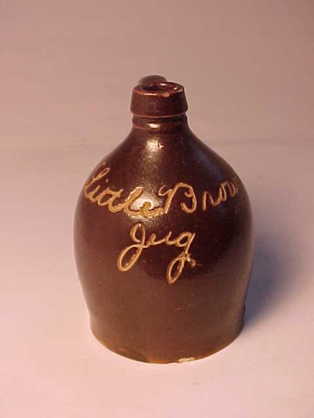 C1890s Little Brown Jug Script Jug, MINI Stoneware Whiskey Jug, Sample ...