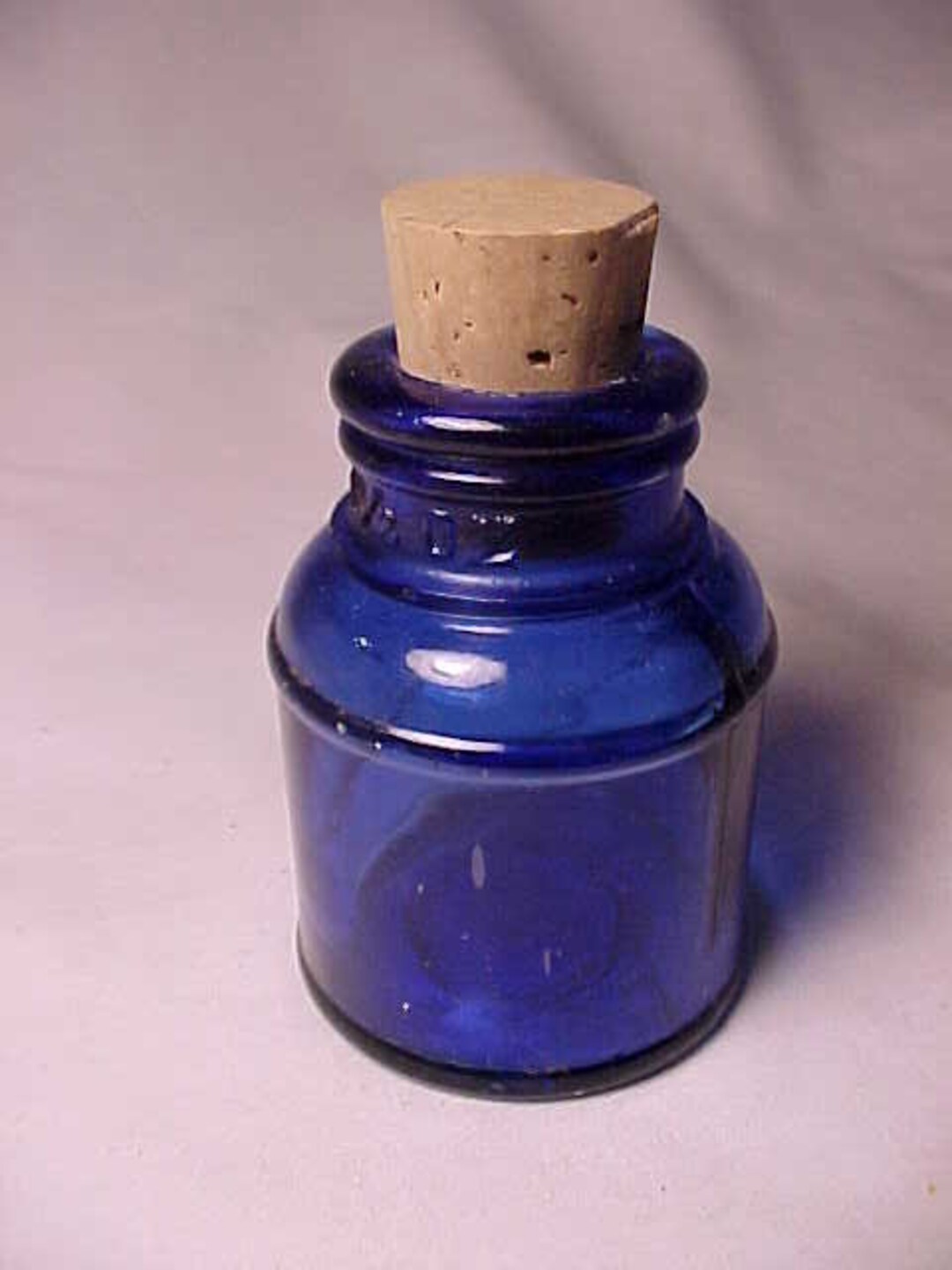 C1910-20 Cobalt Blue Glass Cork Top Round Cylindrical Inkwell Ink ...