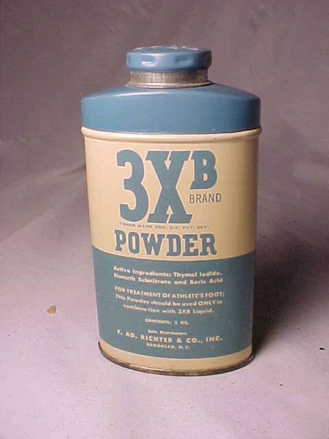 C1950s 3XB Brand Powder F. Ad. Richter & Co. Inc. Brooklyn, N.Y., Foot ...