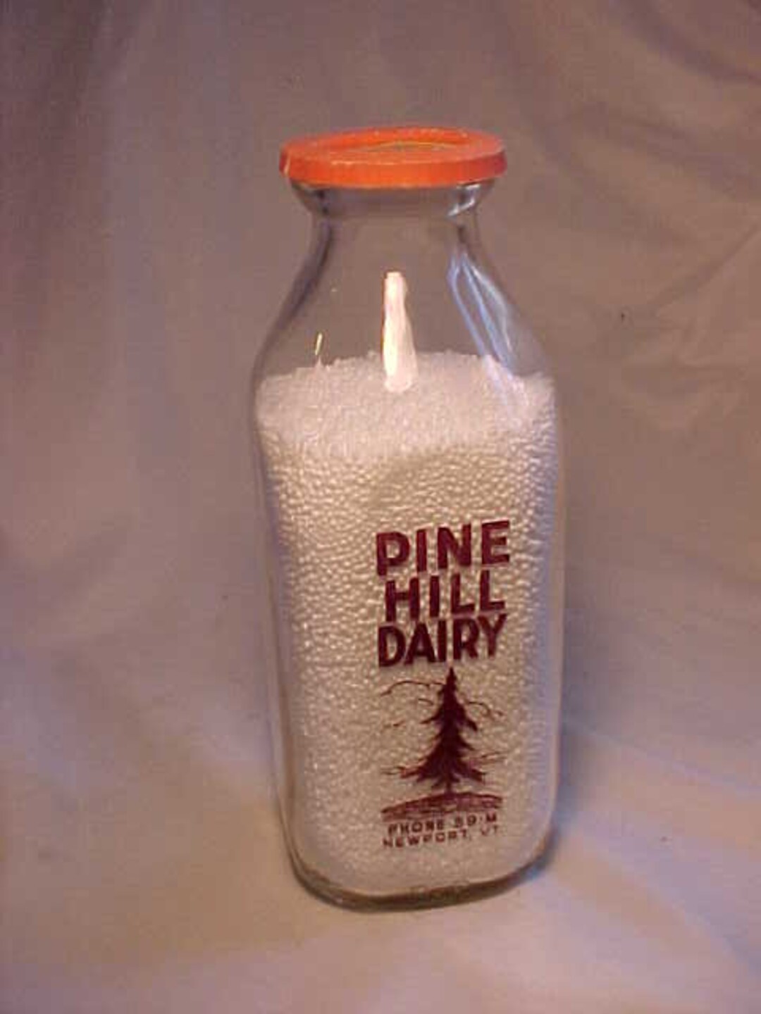 1948 Pine Hill Dairy Newport, VT., Quart Size Maroon Pyro Milk Bottle ...