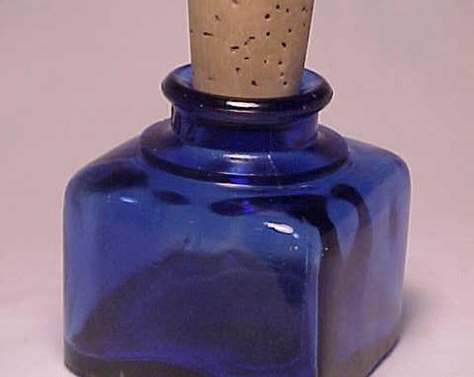 C1910-20 Cobalt Blue Glass Cork Top Square 2 Ounce Inkwell Ink Bottle ...