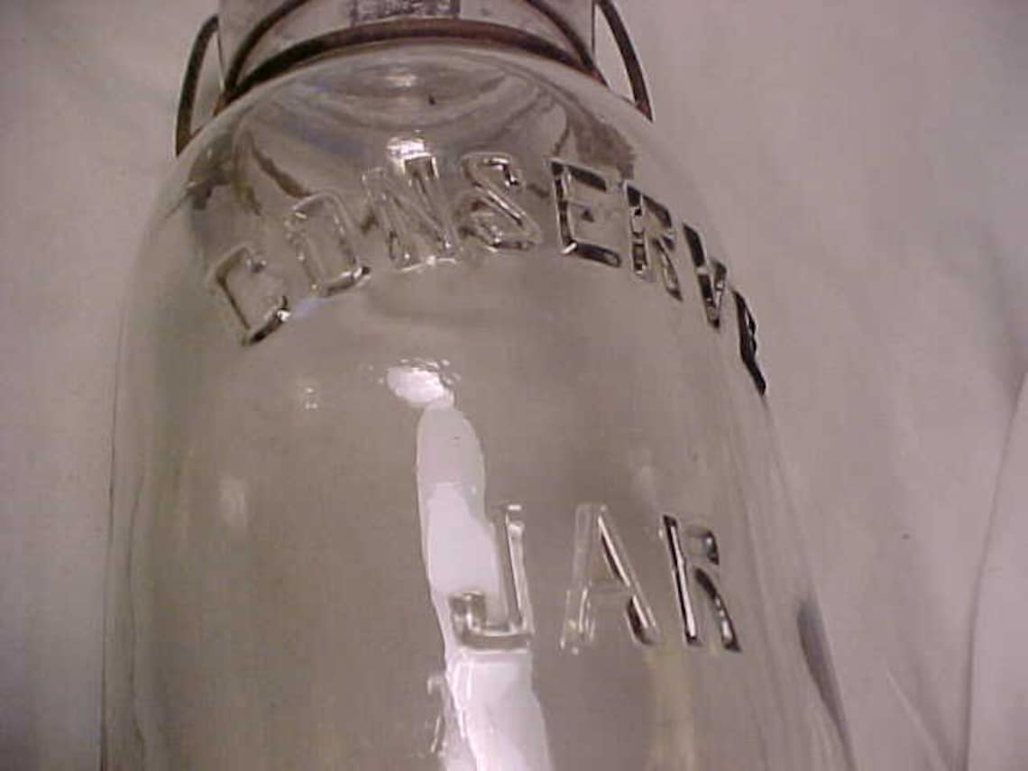 C1890s Conserve Jar Clear Blown Glass Quart Size Canning Fruit Jar With ...
