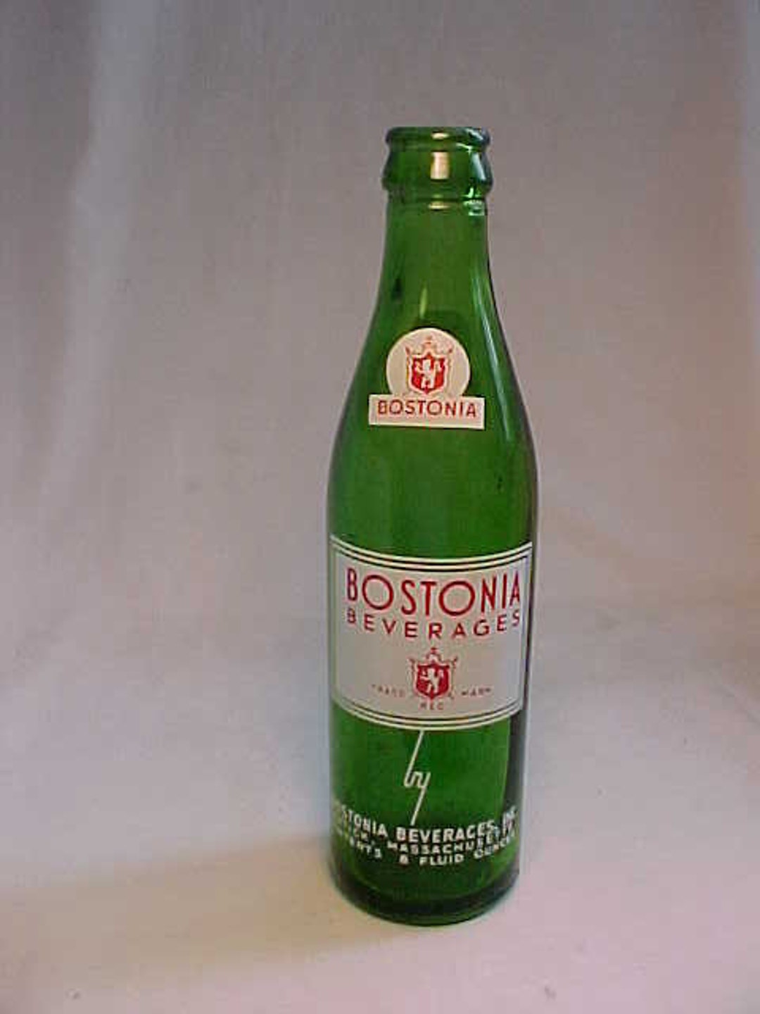C1950s Bostonia Beverages Natick, Mass. Green Glass ACL Painted Label ...