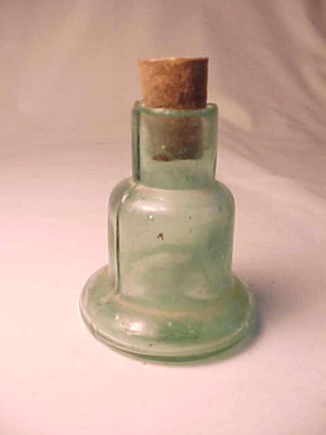 C1890s Unmarked Aqua Blown Glass Cork Top Burst Top Bell Style English ...