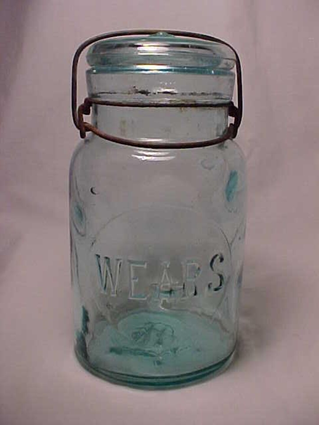 C1900-15 Wears Aqua Glass Quart in Size Canning Fruit Jar With Slug ...