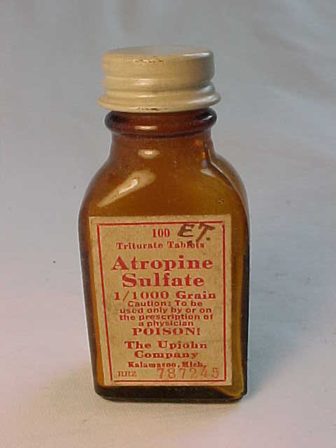 C1930s 100 Tablets Atropine Sulfate the Upjohn Company Kalamazoo ...