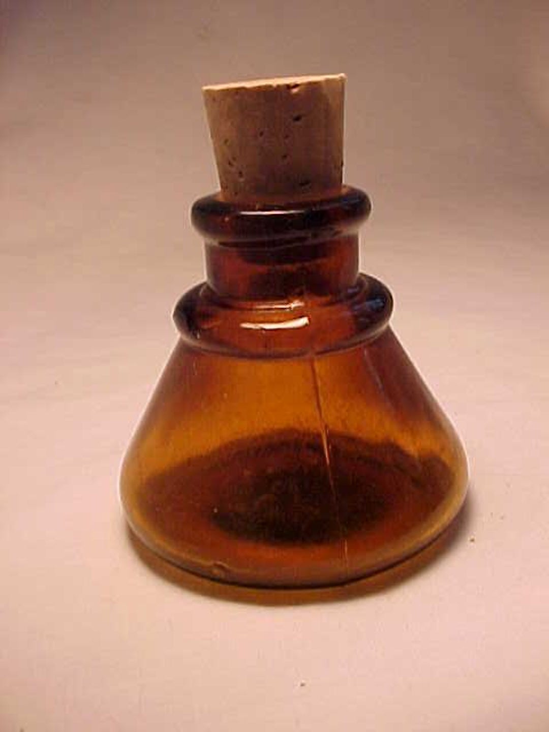 C1890s Conical Cone Amber Blown Glass Cork Top Inkwell Ink Bottle ...